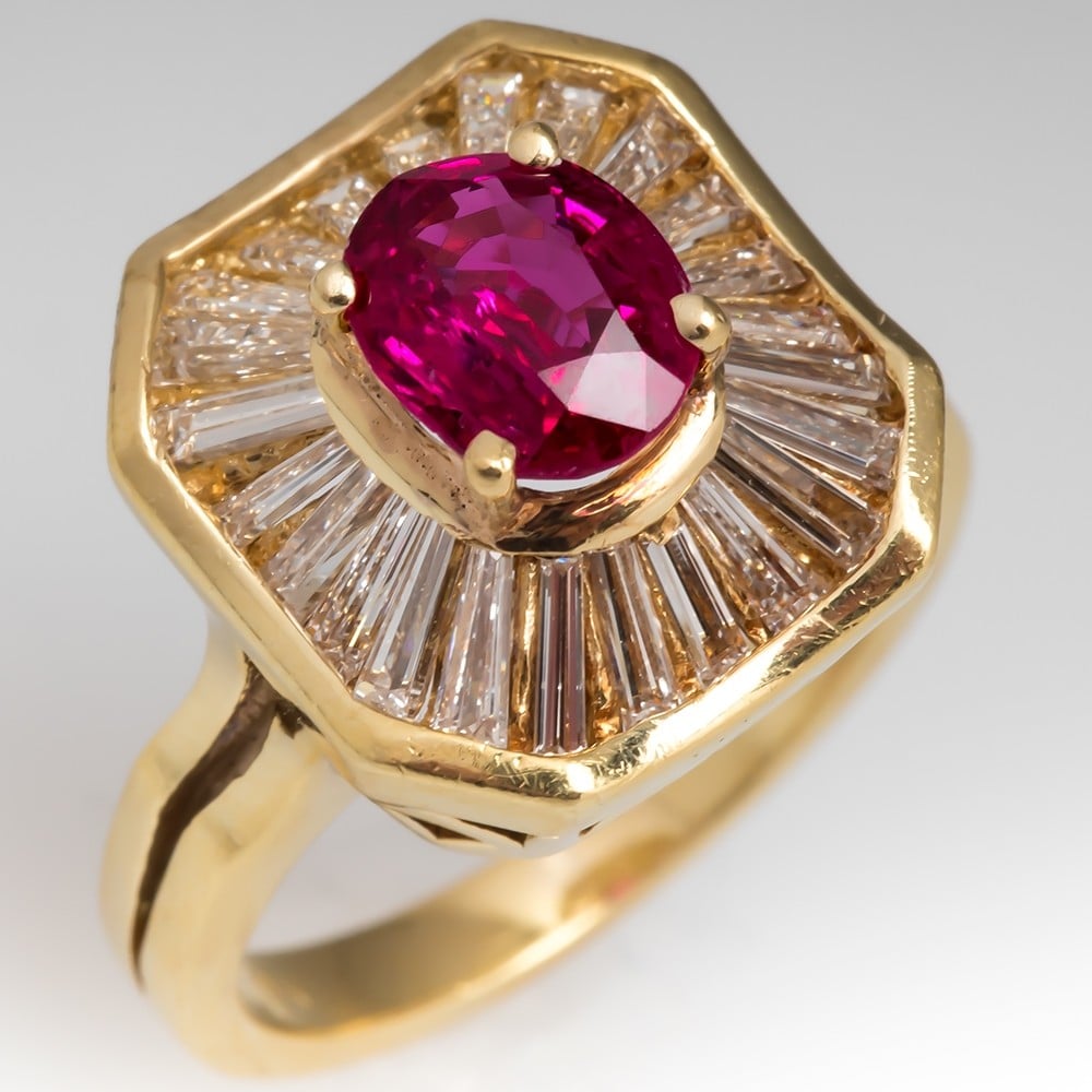 Retro Ruby & Diamond Ballerina Cocktail Ring 18K Gold